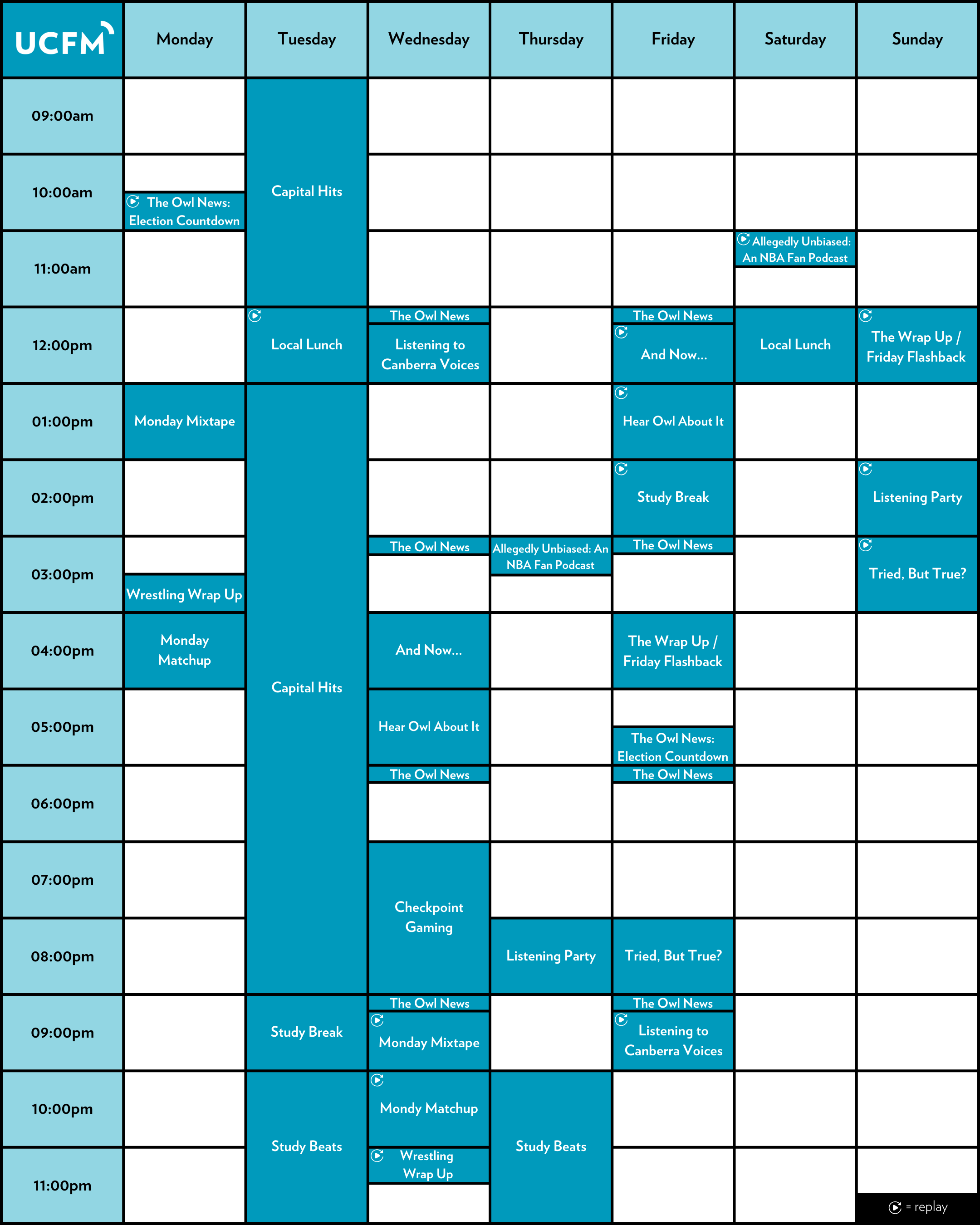 Broadcast Schedule Semester 1 2025 – UCFM | Canberra's #1 Student Station